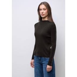 Rollkragenpullover Street One, Damen, Gr. 42, schwarzest braun, Stoff, 30% Polyester, 29% Polyacryl, 21% Viskose, 20% Nylon, unifarben, normal normal, hoch geschlossener Ausschnitt, Rippb&uuml;ndchen, Pullover Rollkragenpullover, mit Tape Detail am &Auml;rmel