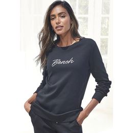 BENCH. LOUNGEWEAR Sweatshirt schwarz Gr. 32/34 f&uuml;r Damen. Rundhals und Logostickerei. Basic Schmal. Nachhaltig.