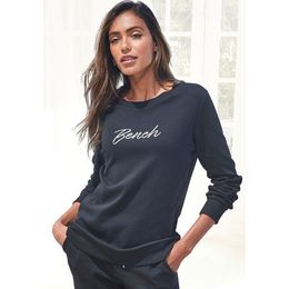 BENCH. LOUNGEWEAR Sweatshirt schwarz Gr. 36/38 f&uuml;r Damen. Rundhals und Logostickerei. Basic Schmal. Nachhaltig.
