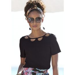 Buffalo Kurzarmshirt schwarz Gr. 36/38 f&uuml;r Damen. Mit Rundhals. Figurumspielend. Nachhaltig.