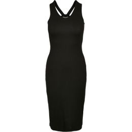 Shirtkleid Urban Classics "Urban Classics Damen Ladies Midi Sleeveless Rib Dress", Damen, Gr. L, US-Gr&ouml;&szlig;en, schwarz, 75% Polyester, 20% Viskose, 5% Elasthan, unifarben, slim fit, Kleider Shirtkleid