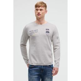 Rundhalspullover CAMP DAVID, Herren, Gr. 4XL, storm grau, Material: 100% Baumwolle, bedruckt, bestickt, regular fit normal, Rundhals, eingesetzt gerader Abschluss, Pullover Rundhalspullover, aus Feinstrick