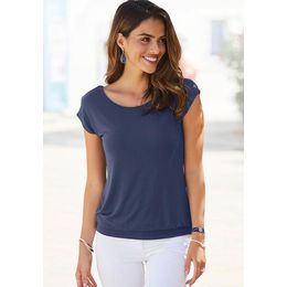 Lascana Longshirt 'mit breitem Bund' blau Gr. 48/50 f&uuml;r Damen. Mit Rundhals. Figurumspielend. Nachhaltig.