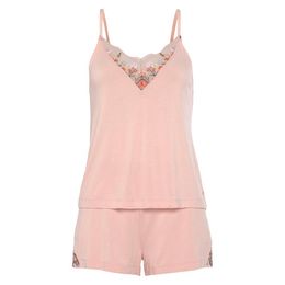 Lascana Shorty pink Gr. 32/34 f&uuml;r Damen. Tiefer V-Ausschnitt und Spitzenkante. Figurumspielend