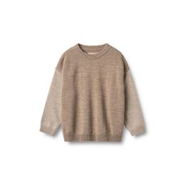 Rundhalspullover Wheat "Wheat Knit Pullover Finley", Jungen, Gr. 116, grau camel melange, 100% Merino, unifarben, normal, Rundhals, Pullover Rundhalspullover
