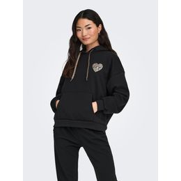 Kapuzensweatshirt Only "ONLDAZE L/S ANIMAL HOODIE DETAILS CS SWT", Damen, Gr. L, schwarz print:zas zebra, detail gold glitter, Sweatware, Obermaterial: 60% Baumwolle, 40% Polyester, unifarben mit Farbeinsatz, regular fit normal, Rundhals, Sweatshirts