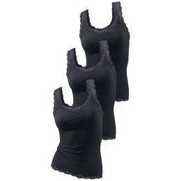 H.I.S. H.I.S Spitzentop 'aus Feinripp' schwarz Gr. 44/46 f&uuml;r Damen. Tiefer Rundhals und R&uuml;sche. K&ouml;rpernah. Nachhaltig.