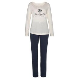 Lascana Pyjama blau Gr. 40/42 f&uuml;r Damen. Rundhals und Schriftzug. Bequem. Nachhaltig.