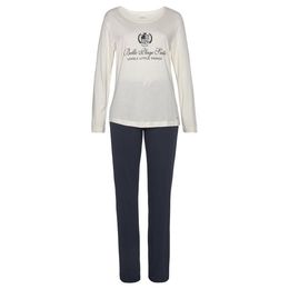 Lascana Pyjama blau Gr. 36/38 f&uuml;r Damen. Rundhals und Schriftzug. Bequem. Nachhaltig.