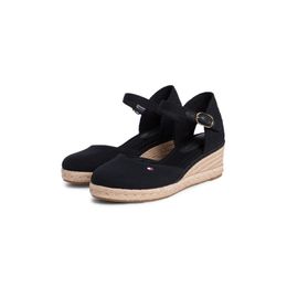 Keilsandalette Tommy Hilfiger "MID WEDGE ESPAD CLOSED TOE", Damen, Gr. 41, schwarz, Leder, Textil, Schuhe, Plateau, Sommerschuh mit verstellbarer Schnalle, schmale Form