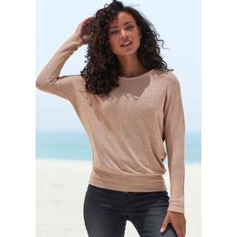 Vivance Langarmshirt 'mit breitem Bund' beige Gr. 40/42 f&uuml;r Damen. Mit Rundhals. Bequem. Nachhaltig.