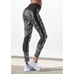 active by Lascana LASCANA ACTIVE Leggings 'Splash' mehrfarbig Gr. 32/34 f&uuml;r Damen. Mit Logodruck, Allover-Druck. Figurbetont