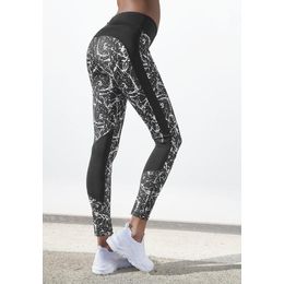 active by Lascana LASCANA ACTIVE Leggings 'Splash' mehrfarbig Gr. 32/34 f&uuml;r Damen. Mit Logodruck, Allover-Druck. Figurbetont