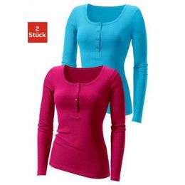 H.I.S. H.I.S Langarmshirt mehrfarbig Gr. 32/34 f&uuml;r Damen. Mit tiefer Rundhals. K&ouml;rpernah. Nachhaltig.