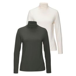 Lascana Stehkragenshirt 'aus weichem Viskose-Stretch' mehrfarbig Gr. 40/42 f&uuml;r Damen. Mit hoch geschlossener Ausschnitt. K&ouml;rpernah. Nachhaltig.