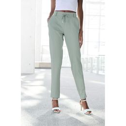Lascana Jogger Pants gr&uuml;n Gr. 36 f&uuml;r Damen. Mit Bindeband. Basic Schmal. Nachhaltig.