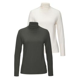 Lascana Stehkragenshirt 'aus weichem Viskose-Stretch' mehrfarbig Gr. 48/50 f&uuml;r Damen. Mit hoch geschlossener Ausschnitt. K&ouml;rpernah. Nachhaltig.