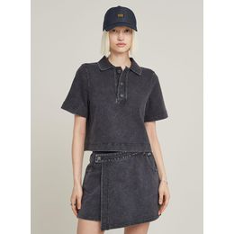 G-Star Raw Longpullover G-STAR "Overdyed Polo Sweater", Damen, Gr. M, dk schwarz marble gd, Obermaterial: 96% Baumwolle, 4% Elasthan, Pullover Longpullover