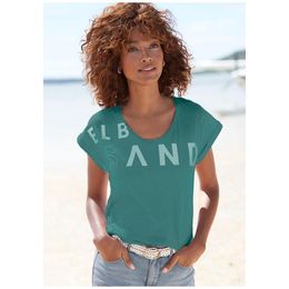 ELBSAND T-Shirt 'Leila' blau Gr. S (36) f&uuml;r Damen. Rundhals und Logodruck. Figurumspielend. Nachhaltig.