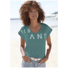 ELBSAND T-Shirt 'Leila' blau Gr. XXL (44) f&uuml;r Damen. Rundhals und Logodruck. Figurumspielend. Nachhaltig.