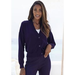 Lascana Strickjacke blau Gr. 44/46 f&uuml;r Damen. Bequem