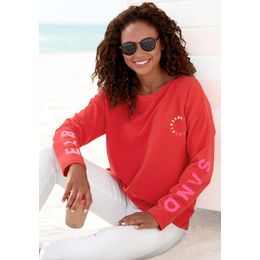 ELBSAND Sweatshirt 'Anvor' rot Gr. S (36) f&uuml;r Damen. Rundhals und Logodrucke. Figurumspielend. Nachhaltig.