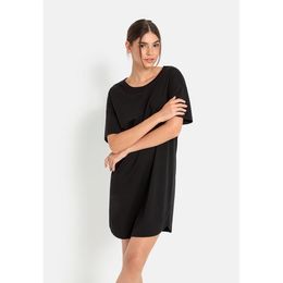 LSCN BY LASCANA Shirtkleid schwarz Gr. 32/34 f&uuml;r Damen. Rundhals und Druck. Loose Fit. Nachhaltig.