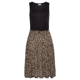 Buffalo Jerseykleid 'mit Gummibund in der Taille und Animalprint' mehrfarbig Gr. 34 f&uuml;r Damen. Mit Rundhals. Figurumspielend. Nachhaltig.