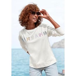 ELBSAND Sweatshirt 'Alma' wei&szlig; Gr. M (38) f&uuml;r Damen. Rundhals und Logostickerei. Figurumspielend. Nachhaltig.