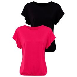 Lascana Rundhalsshirt 'mit Volant&auml;rmeln' mehrfarbig Gr. 40/42 f&uuml;r Damen. Mit Rundhals. Figurumspielend. Nachhaltig.