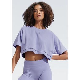 Lascana Kurzarmshirt violett Gr. XL (48/50) f&uuml;r Damen. Rundhals und Logostickerei. L&auml;ssig Geschnitten. Nachhaltig.