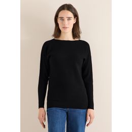 Strickpullover Cecil, Damen, Gr. M (40), schwarz, Stoff, 50% Viskose, 28% Polyester, 22% Nylon, unifarben, normal normal, U-Boot-Ausschnitt, Rippb&uuml;ndchen, Pullover Strickpullover, mit U-Boot-Ausschnitt