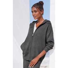 ELBSAND Strickjacke Anthrazit Gr. 44/46 f&uuml;r Damen. Mit Logoschriftzug. Bequem. Nachhaltig.