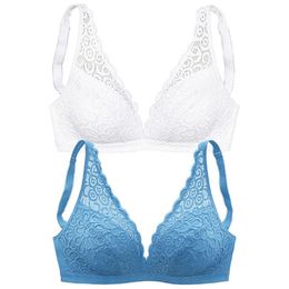 Petite Fleur Bralette-BH rauchblau+wei&szlig; Gr. 85D. Ohne B&uuml;gel