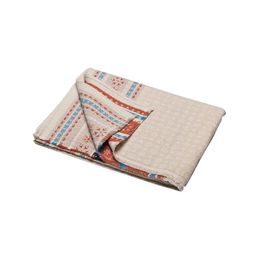 David Fussenegger Plaid "Lino - Nordische Bord&uuml;re" in Beige/ Rot/ Hellblau - 48% | Gr&ouml;&szlig;e 200x135 cm | Decken