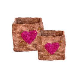 Rice 2er-Set: Aufbewahrungsk&ouml;rbe in Hellbraun/ Pink - (B)14 x (H)14 x (T)14 cm - 32% | Kisten-koerbe