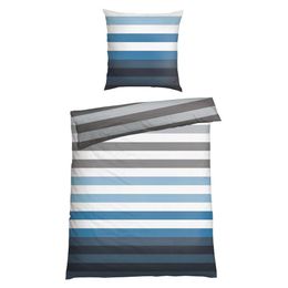 Schiesser Feinbiber-Bettw&auml;sche-Set ''Happy Stripe'' in Blau/ Beige - 27% | Gr&ouml;&szlig;e 135x200 cm | Bettwaesche-bettwaren