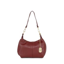 Anna Morellini Leder-Schultertasche "Savina" in Bordeaux - (B)24 x (H)17 x (T)10 cm - 72% | Damen-taschen