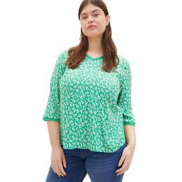 Tom Tailor Longsleeve in Gr&uuml;n/ Wei&szlig; - 84% | Gr&ouml;&szlig;e 46 | Damen-tops