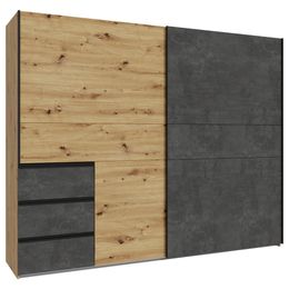 CARRYHOME Schwebet&uuml;renschrank, Dunkelgrau, Eiche Artisan, Holzwerkstoff, 3 F&auml;cher, 3 Schublade(n) Schubladen, 250x200x61 cm, Typenauswahl, in verschiedenen Gr&ouml;&szlig;en erh&auml;ltlich, Holzdekoren erh&auml;ltlich, Schlafzimmer, Kleiderschr&auml;nke, Schwebet&uuml;renschr&auml;nke