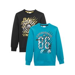 bonprix Kinder bonprix Sweatshirt, 2 tlg. bequeme Passform, sportliche Prints, aus Baumwolle schwarz 128/134