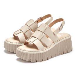 Lscn By Lascana Damen LSCN by LASCANA Sandalette &raquo;Sommerschuh&laquo; Sandale, Sommerschuh, Pantolette aus Leder mit Plateau beige 36