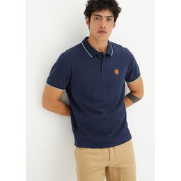 bonprix Herren bonprix Poloshirt &raquo;Piqu&eacute;-Poloshirt aus reiner Baumwolle&laquo; Regular Fit, Kurzarm, Polokragen, unifarben, mit Lederimitat-Badge blau 60/62 