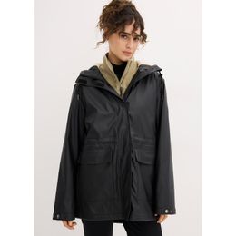 bonprix Damen bonprix Regenjacke mit Kapuze gef&uuml;ttert mit Teddyfutter, wasserdicht, l&auml;ssige Passform schwarz 46