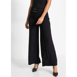 bonprix Damen bonprix Palazzohose &raquo;Palazzo-Hose&laquo; aus Polyester und Elasthan, Loose Fit Passform, femininer Stil schwarz 56/58 (XXXL), N-Gr