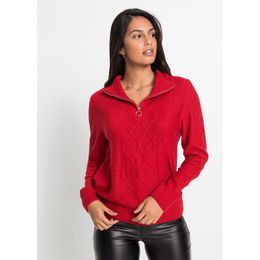bonprix Damen bonprix Troyer aus Polyacryl, mit Rei&szlig;verschluss, &uuml;berschnittene Schulter rot 48/50 (XL)