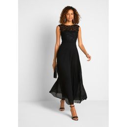 bonprix Damen bonprix Maxikleid &raquo;Maxikleid mit Spitze&laquo; f&uuml;r festliche Anl&auml;sse, vollst&auml;ndig gef&uuml;ttert, taillierte Passform schwarz 52, N-Gr