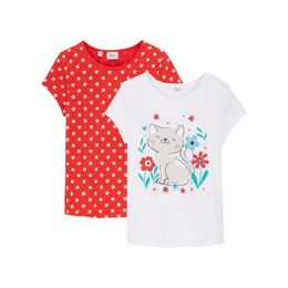 bonprix Kinder bonprix T-Shirt Packung, 2, 2 Stk. regular fit Passform, h&uuml;ftbedeckende L&auml;nge, aus Baumwolle rot 92/98