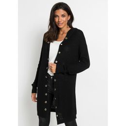 bonprix Damen bonprix Longstrickjacke &raquo;Longstrickjacke mit Kapuze&laquo; schmale Passform, mit Kapuze, eleganter Stil schwarz 48/50 (XL)