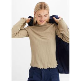 bonprix Damen bonprix Langarmshirt &raquo;Geripptes Langarmshirt&laquo; schmale Passform, mit Trompeten&auml;rmeln, ohne Verschluss und Kragen gr&uuml;n 36/38 (S)